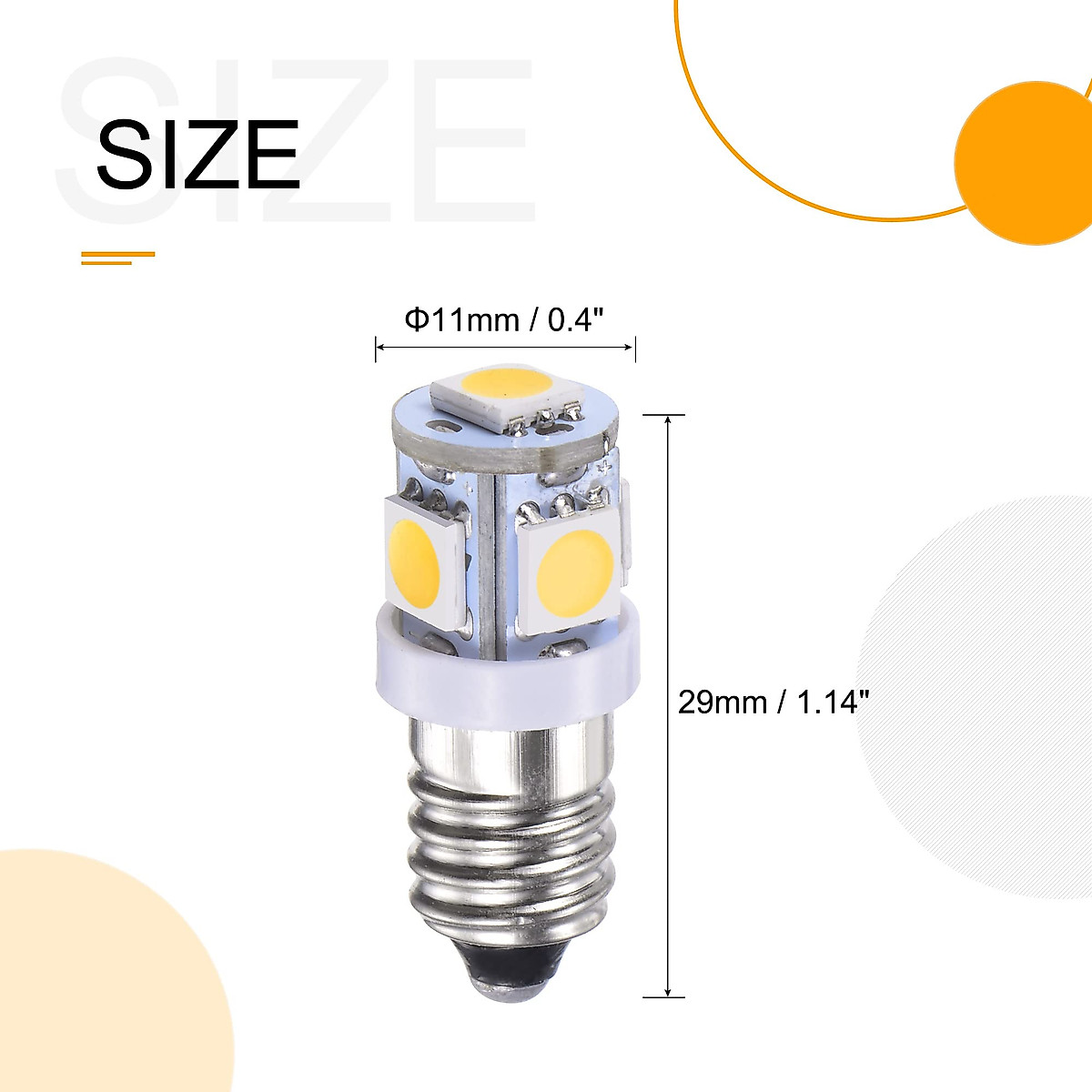 MECCANIXITY E10 Screw Base LED Bulbs 5-5050 DC 12V 1W Mini Lights Interior Lamps, Warm White Pack of 4