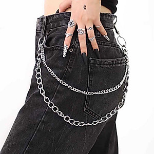 Tgirls Punk Goth Pant Chains Hip Hop Pocket Jean Chain Acrylic Wallet Chains Layered Keychains Belt Trouser Chain for Women and Men (2 layer)