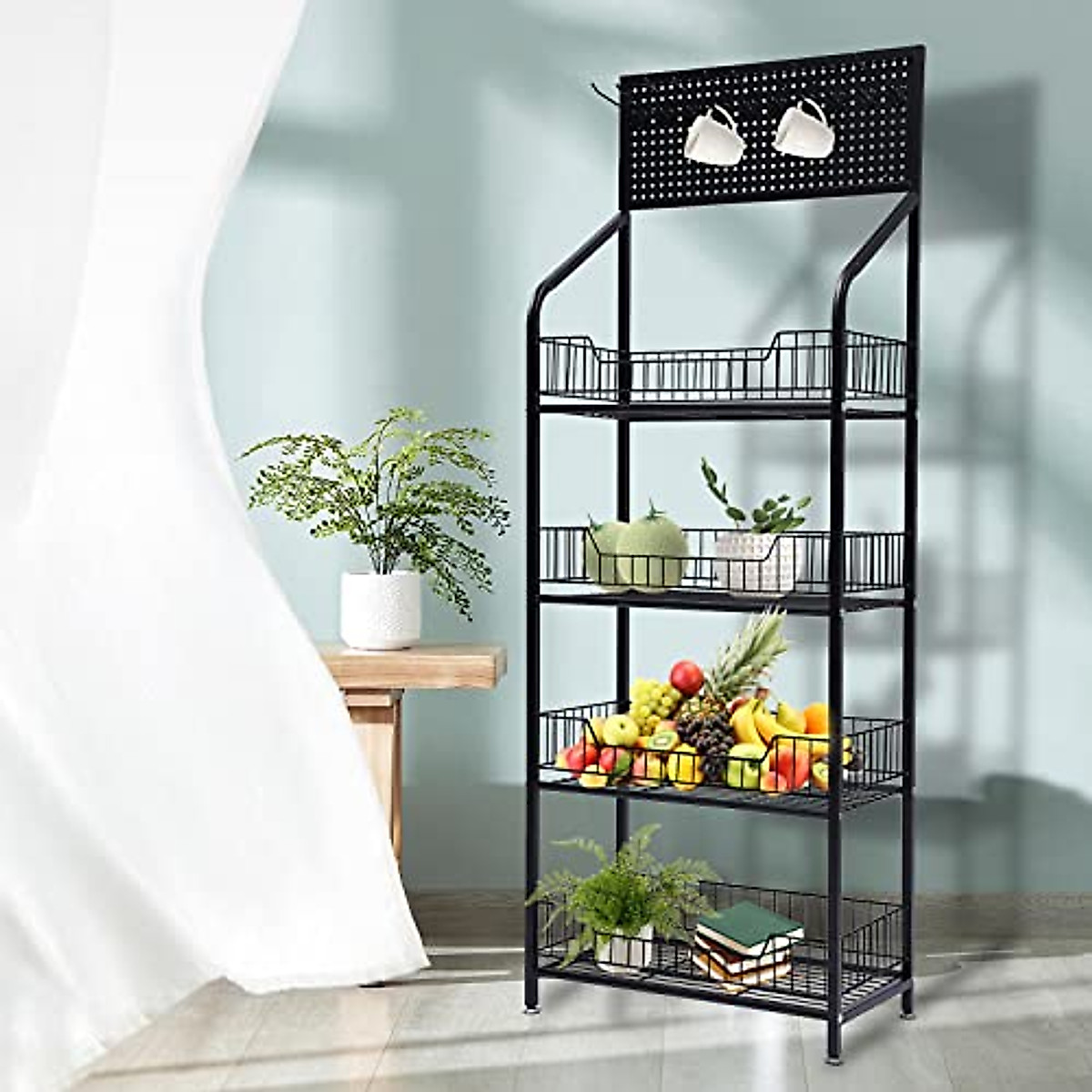 MEDEIYIBI 4-Tier Standing Shelf Units Kitchen Baker's Racks Organizer Holders with Wheels Snack Display Rack Household Metal Storage Rack for Bathroom Living Room Office Garage 19.6 x 10.6 x55in