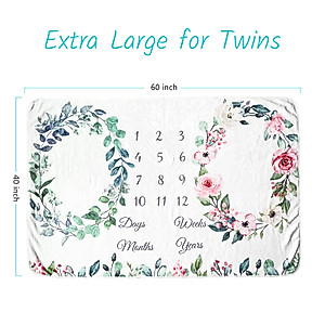 Vlokup Twins Baby Milestone Blanket for Boys & Girls, Premium Flannel Photography Background Prop Blankets, Neutral Boho Floral…