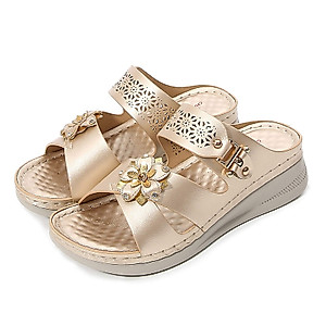 justHIGH Sandals for Women Summer Hollow Out Slip On Platform Sandal Wedge Shoes with Concealed Orthotic Arch Support
