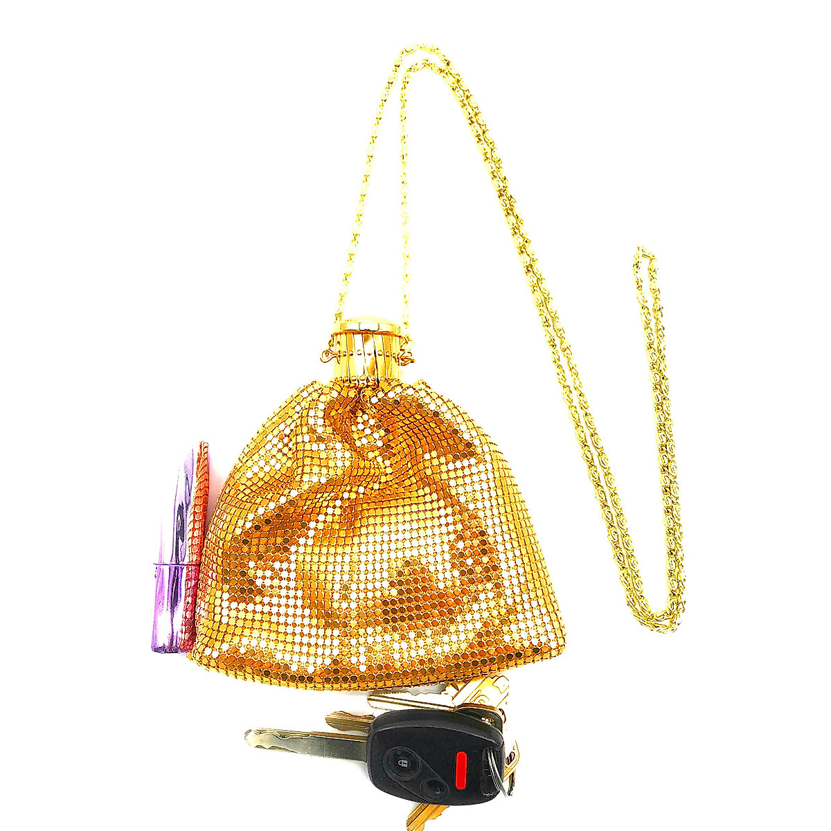 Vintage Evening Clutch Purse Metal Mesh Gatsby Bag for Cocktail Party Prom Wedding Banquet (Gold) XXX-Small