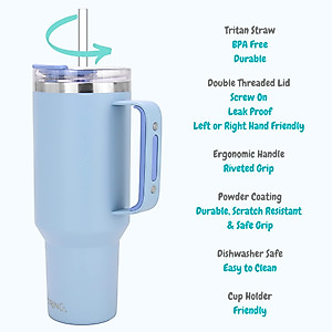 Drinco 40oz 30 oz Tumbler with Handle, Straw Lid, Insulated Stainless Steel Travel Mug Water Bottle Ice Coffee Cup For Cold and Hot, BigSur (40oz, Sky Blue)