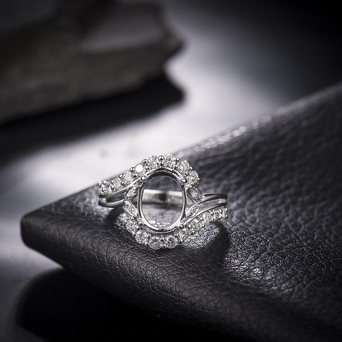 Lanmi Women's Oval 5X7mm 7.5X9.5mm 8X10mm 14K White Yellow Gold Diamond Semi Mount Engagement Wedding Ring Set