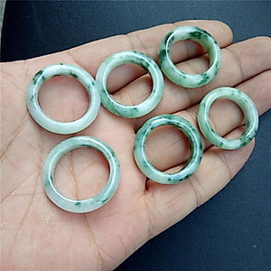 CAOMIAN Natural Myanmar Emerald Green Jade Rings Hand-Carved Jadeite Real Stone Jade Ring Jade Jewelry for Men Women (Ring Size : 10)