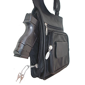 Conceal and Carry Black Leather Purse Compact Design but Highly Efficient includes Built-in Wallet and Locking Zipper for weapon security "The Lisa"