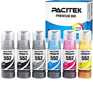 PACITEK Pigment Ink 552 Refill Ink Bottle Compatible for T552 Use with EcoTank Photo ET-8550 ET-8500 Printer (6-Bottle)