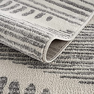 Tigris Collection Nikea Geometric Southwestern Farmhouse Living Room Bedroom Dining Room Area Rug - Vintage Distressed - Boho Aztec Tribal Pattern - Ivory, Beige, Gray - 7'10" x 10'