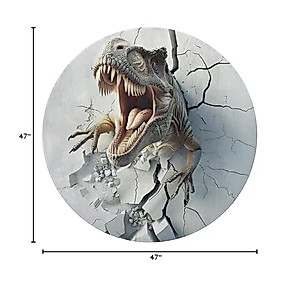 Printed rug, mid-century modern aesthetic 3D optical illusion rug, perforated animal dinosaur design rug, non-slip decorative floor mat for kids room, bathroom, living room, playroom 23.5Inches