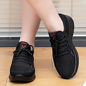 MLAGJSS Mesh Walking Loafers Tenis para Mujeres Womens Wedge Heels Womens Athletic Shoes White Sneaker(0712A115 Black,Size 7.5)