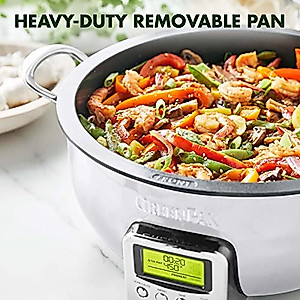 GreenPan Elite Essential Smart Electric 6QT Skillet Pot,Sear Saute Stir-Fry and Cook Rice, Healthy Ceramic Nonstick and Dishwasher Safe Parts, Easy-to-use LED Display, PFAS-Free, Cream White