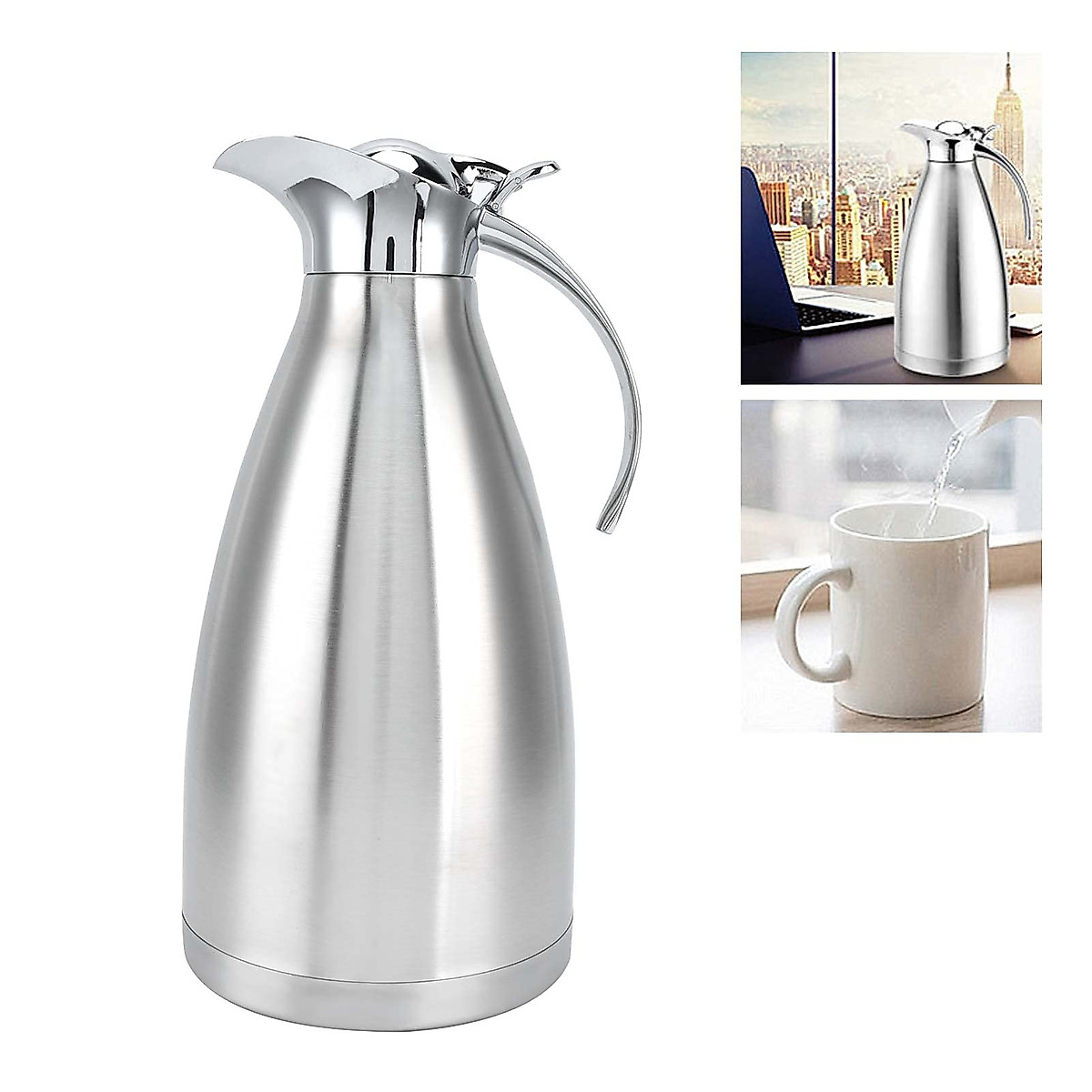 Vacuum Insulation Bottle, Stainless Steel Thermal Coffee Carafe European Style Thermal Insulation Kettle Double Walled Vacuum Cold and Hot Water Bottle with Lid for Kitchen Home Water Coffee(1.5L)