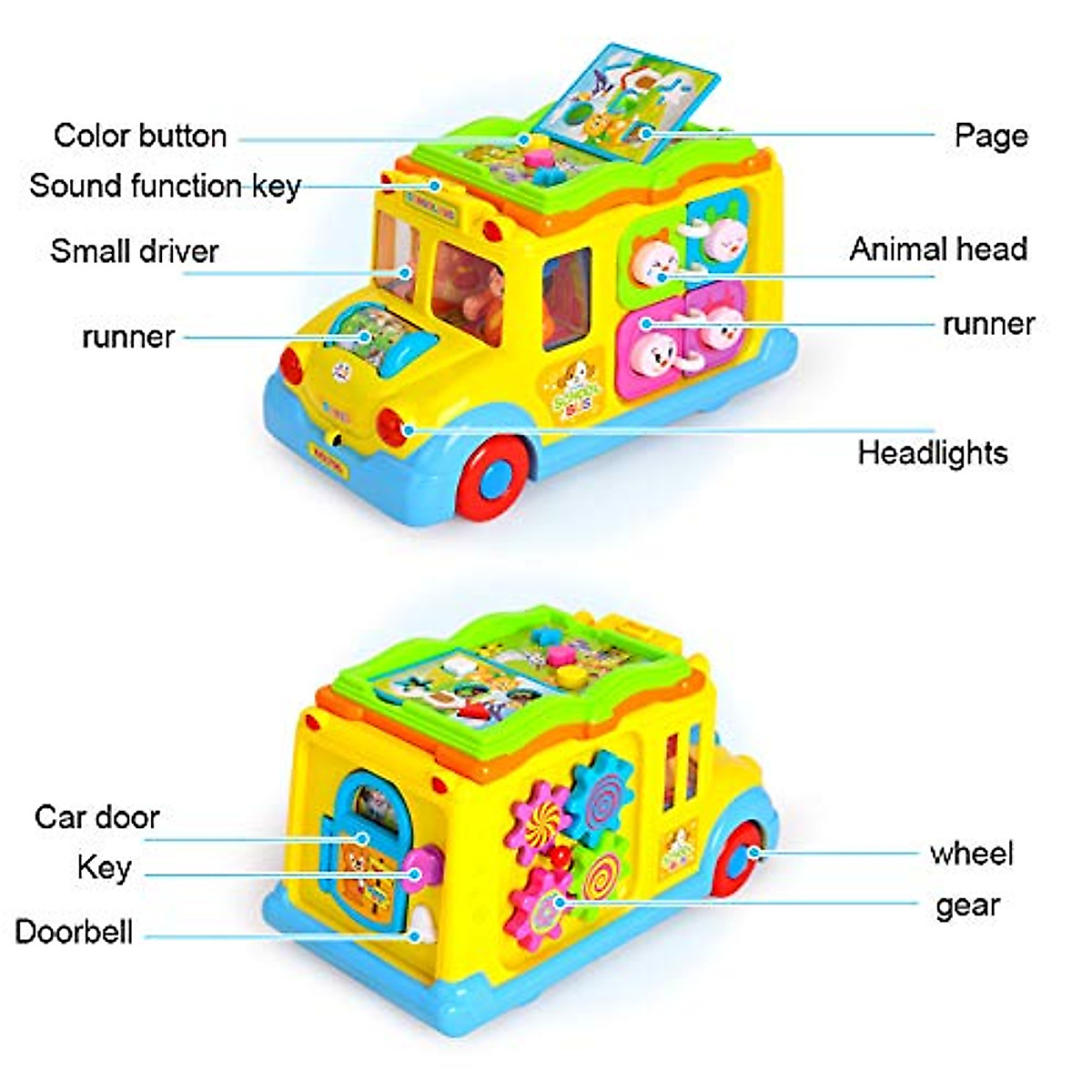 Luwsldirr Kids Cartoon Sound Light School Bus Kids Preschool Interactive Educational School Bus#