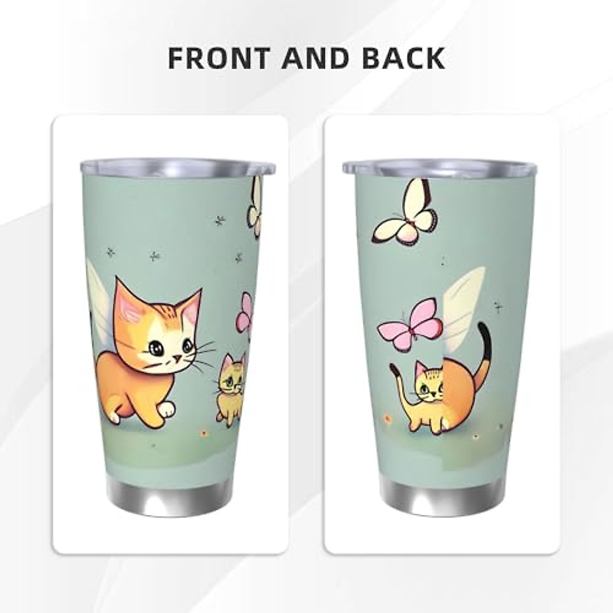 WXZYFP Car cup (single silver rim), can use a straw or drink directly, easy to use.Kitten Butterfly