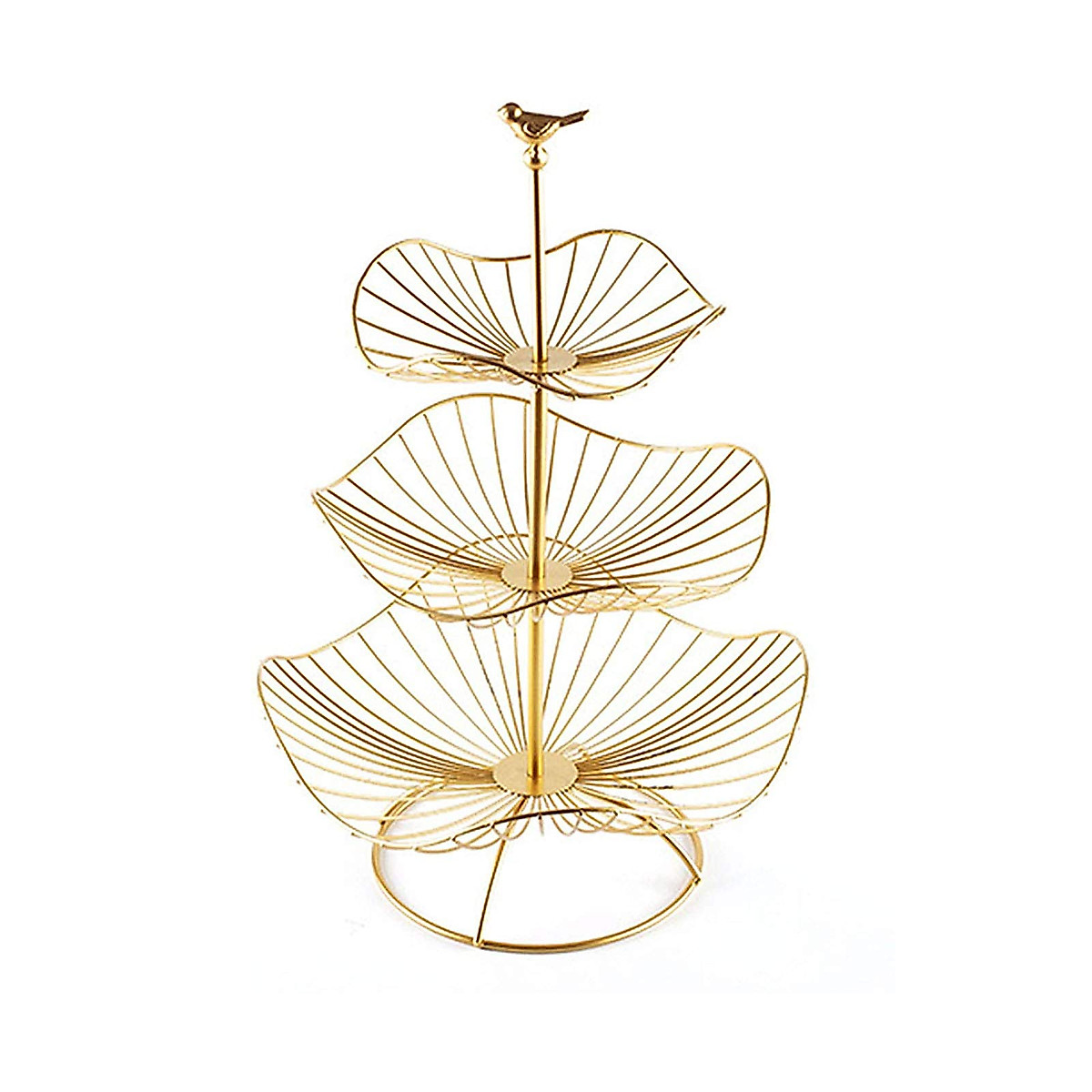 MINIDUo 3 Tier Fruit Basket,Metal Fruits Vegetable Bowl Desserts Candy Buffet Plates Serving Tray for Family Dinner Birthday Party Wedding-Gold,LotusLeafBlack