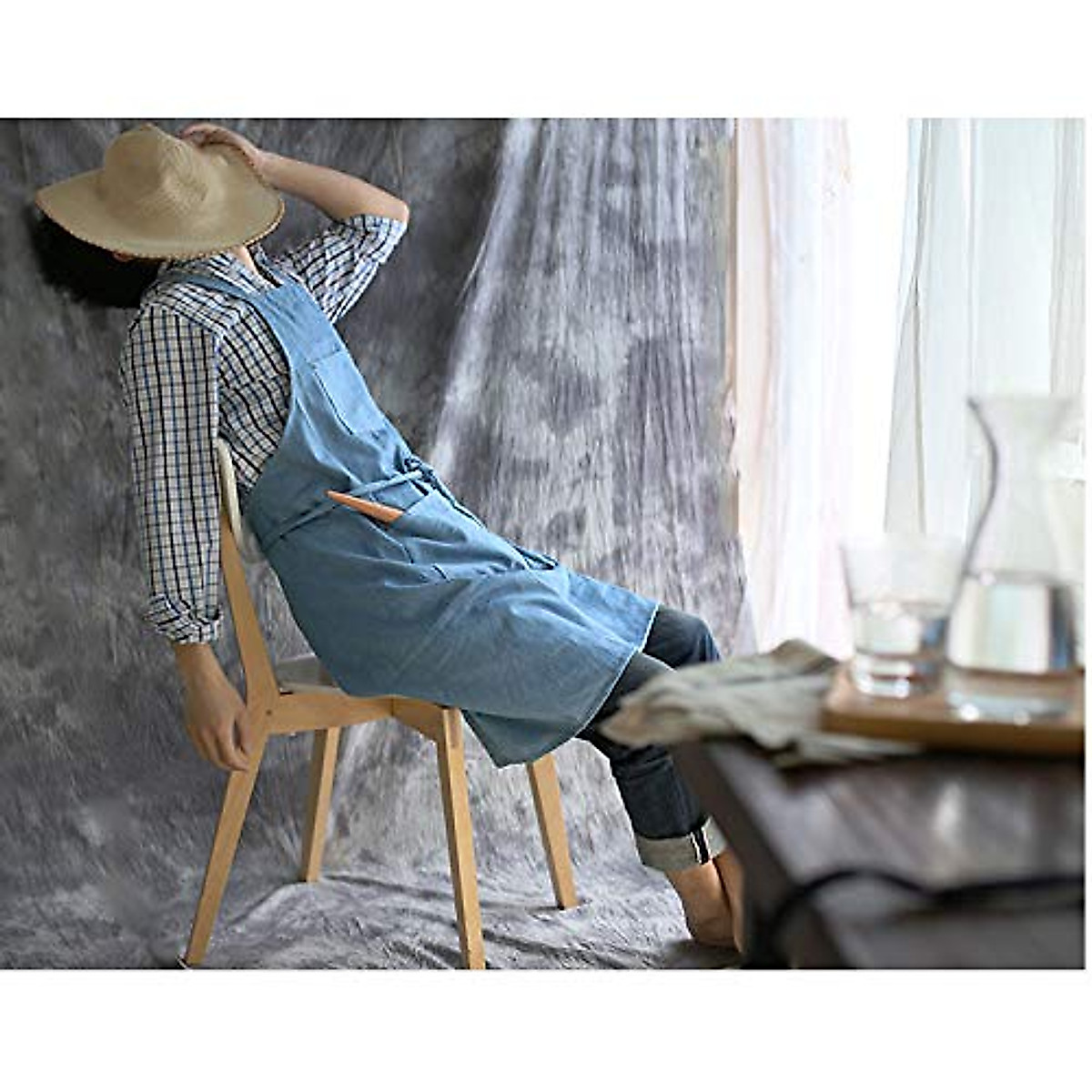 Gautsa Denim Matching Apron for Kids and Adults, Children Age 4-7 9-12, Cooking Gardening Painting BBQ… (lightblue, adult)