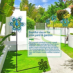 DREAMSOUL Peacock Wind Spinner 60" Double Wind Sculpture Spinner Outdoor Metal Stake Yard Spinners Garden Decorative Kinetic Wind Catcher Windmills for Patio Yard Lawn Garden Decor