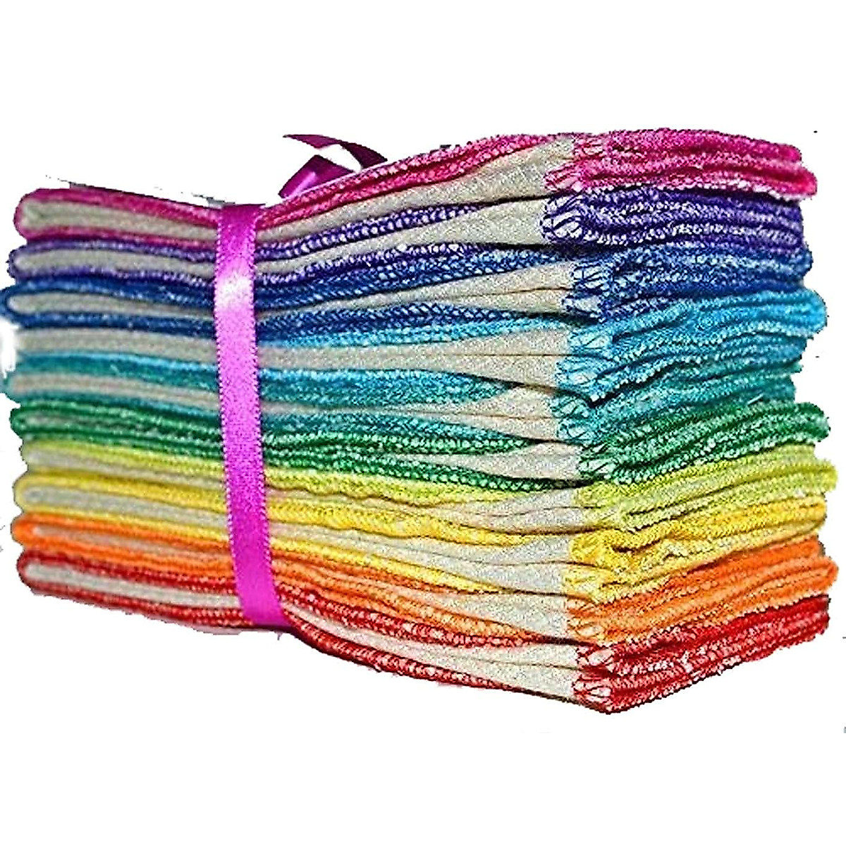 Gina's Soft Cloth Shop 2 Ply 11x12 Inches Unbleached Cotton Birdseye Paperless Towel Set of 10 Rainbow Edging