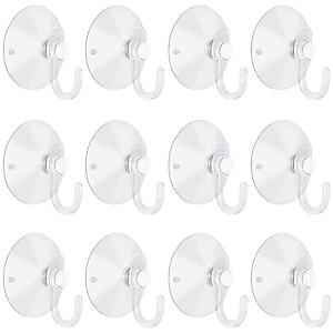 LuluEasy 12 Pieces Small Suction Cups with Hooks 1.2 inch Clear Plastic Sucker Hooks for Glass Window Wall Festivals Parties Theme Carnival Decoration Door Bathroom Kitchen