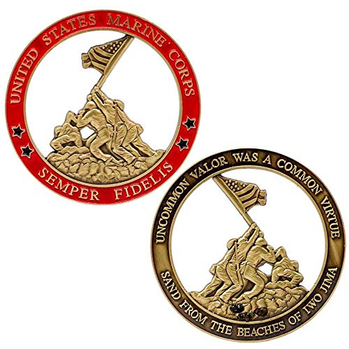 Marine Corps Iwo Jima USMC Challenge Coin with Actual Sands of Iwo Jima - Marine Corps Gifts Disabled USMC Vet Owned Small Business