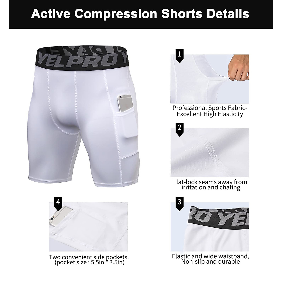 Compression Shorts Men 3 Pack, Dry Fit Compression Underwear Spandex Running Shorts Mens Workout Athletic Short Pocket