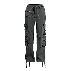 Cargo Pants Women Tactical Baggy Hiking Cargo Pants with 9 Pockets Cotton Military Casual Army Combat Work Pants Dark Gray L