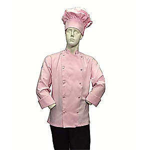 CHEFSKIN Pink Chef Jacket Coat Cool Soft Twill Fabric Beautiful + Hat (XL-54 in.chest)