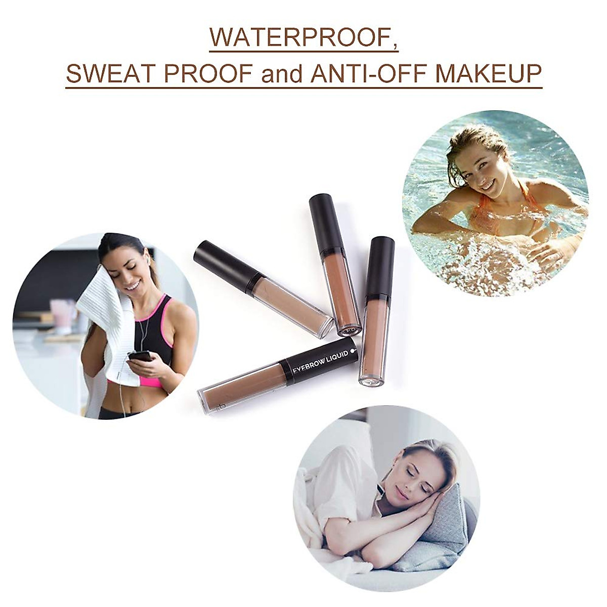 YOLETO Waterproof Eyebrow Gel - Dark Brown Tinted Mascara Makeup for Natural-Looking Brows, Long-Lasting Smudge-Proof Formula with Brow Shaper and Mascara Primer Brush Wand Kit