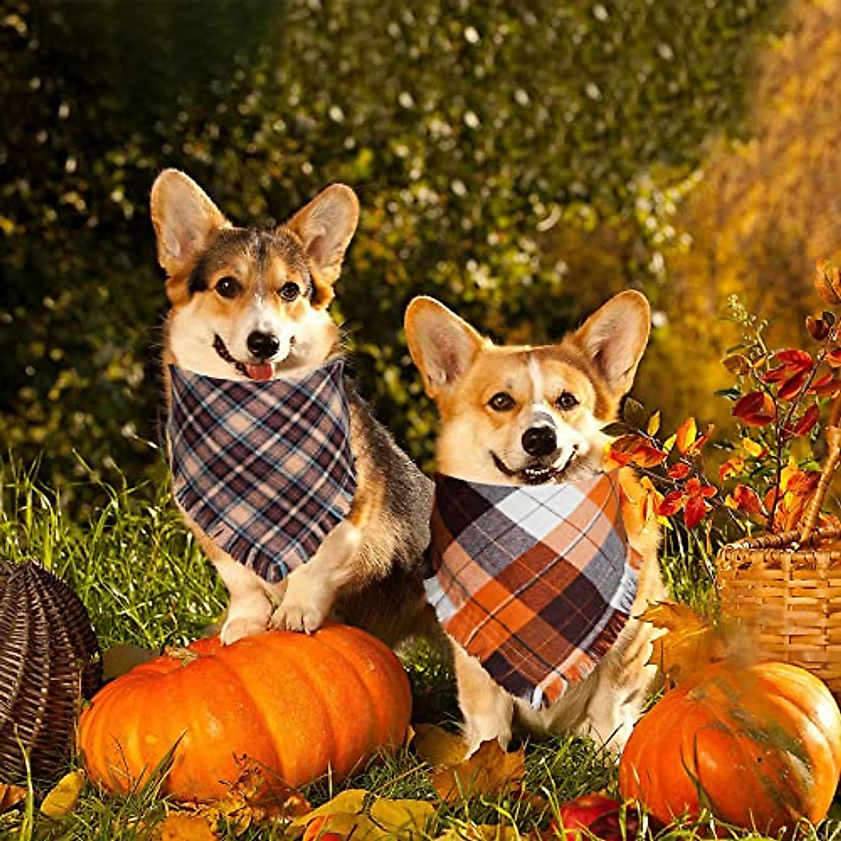 STMK Thanksgiving Day Dog Bandanas, 4 Pack Fall Dog Bandana Scarf with Tassels Edges for Holiday Fall Thanksgiving Day Dog Puppy Costume (Plaid)