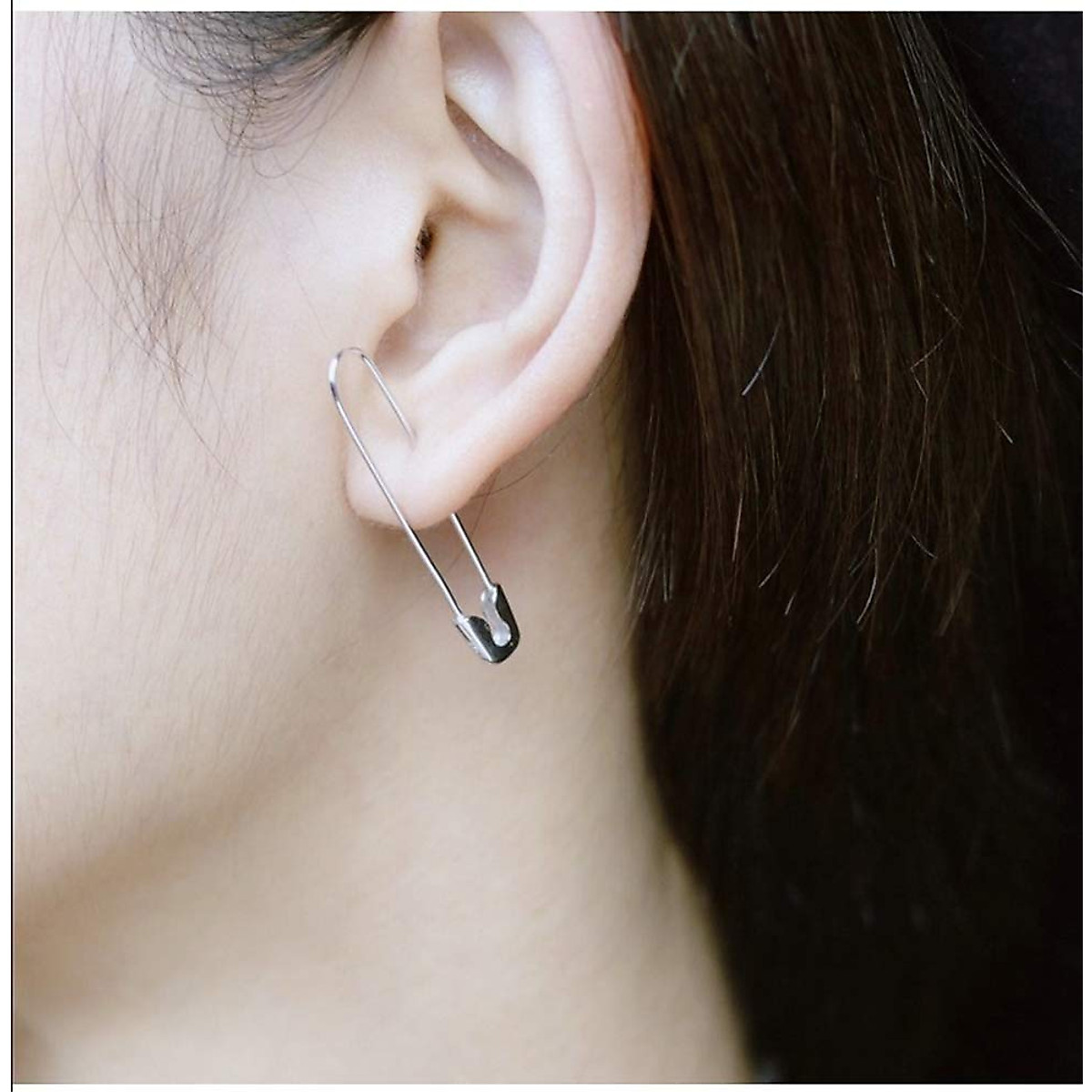 Minimalist Safety Pin Cartilage Sterling Silver Big Hoop Earrings for Women Girls Elegant Dangle Drop 37mm
