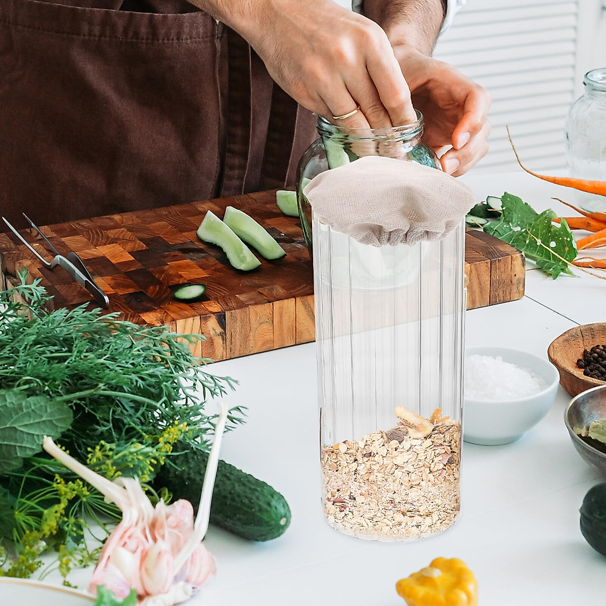 Reusable Cloth Jar Covers Mason Jar Lids Elastic Protective Caps Fits Multiple Jar Sizes Household Kitchen Use