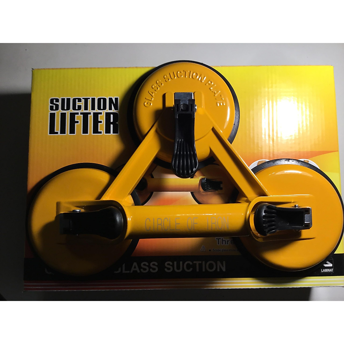 CIRCLE OF IRON - 3 SECTION VACUUM SUCTION CUP FOR GLASSES - Heavy Duty Alminimum Plate Handles Which Hooks To Move Glasses - To Move Tiles - Floor Gap Fixer etc