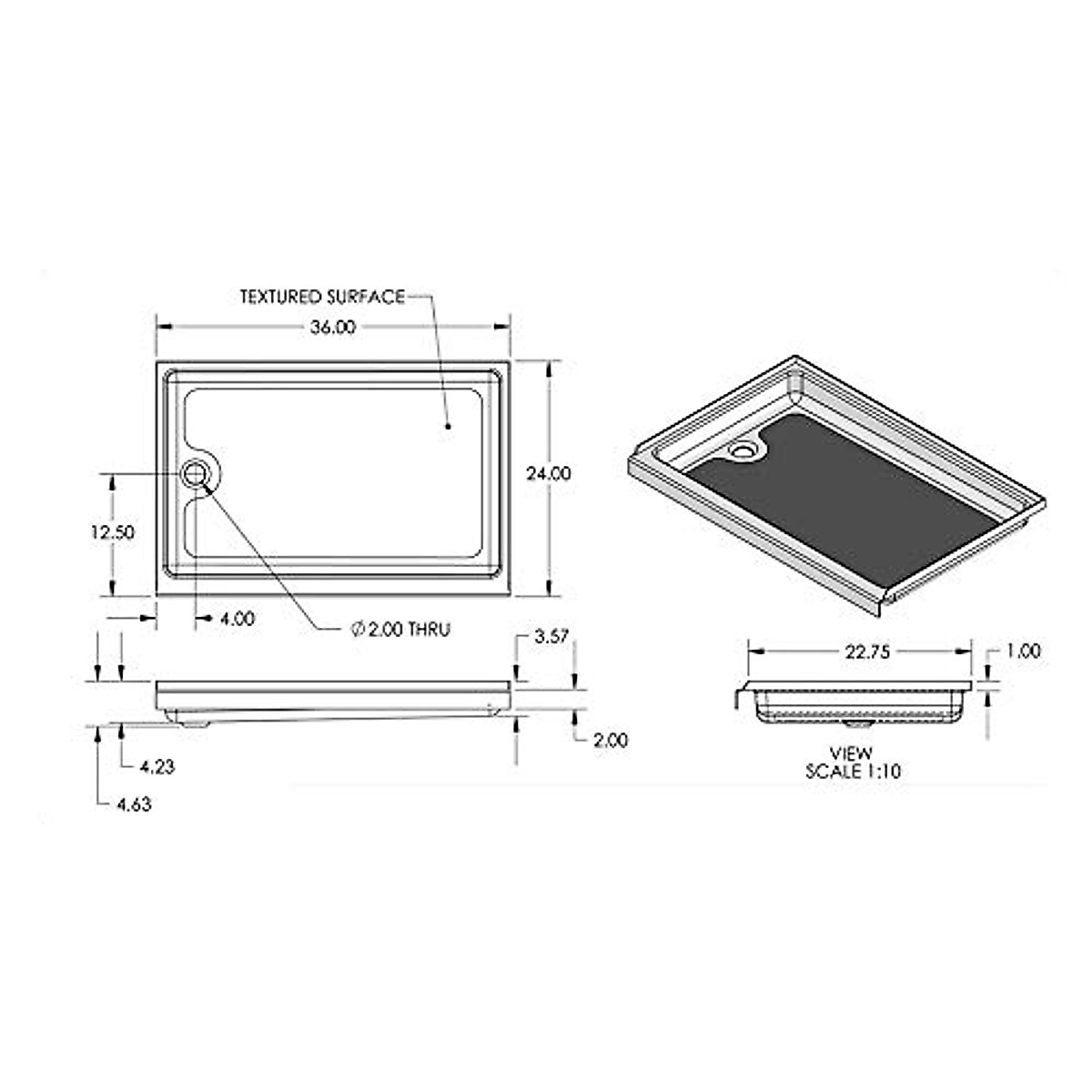 Shower PAN 24 X 36 White - Left Hand Drain