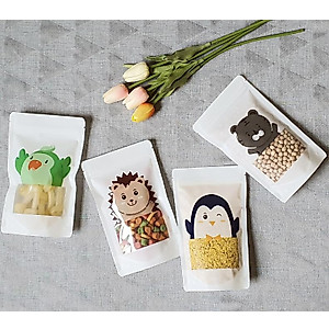 Cute Animal Goodies Bags | Reusable Stand Up Pouch with Clear Window | Zipper Closure | Resealable | Heat-Sealable | Great for Gift & Small Business (3 SIZE, 24, Count)