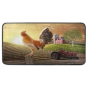 ALAZA Rooster Sunset Car Tree Non Slip Kitchen Floor Mat Kitchen Rug for Entryway Hallway Bathroom Living Room Bedroom 39 x 20 inches(1.7' x 3.3')