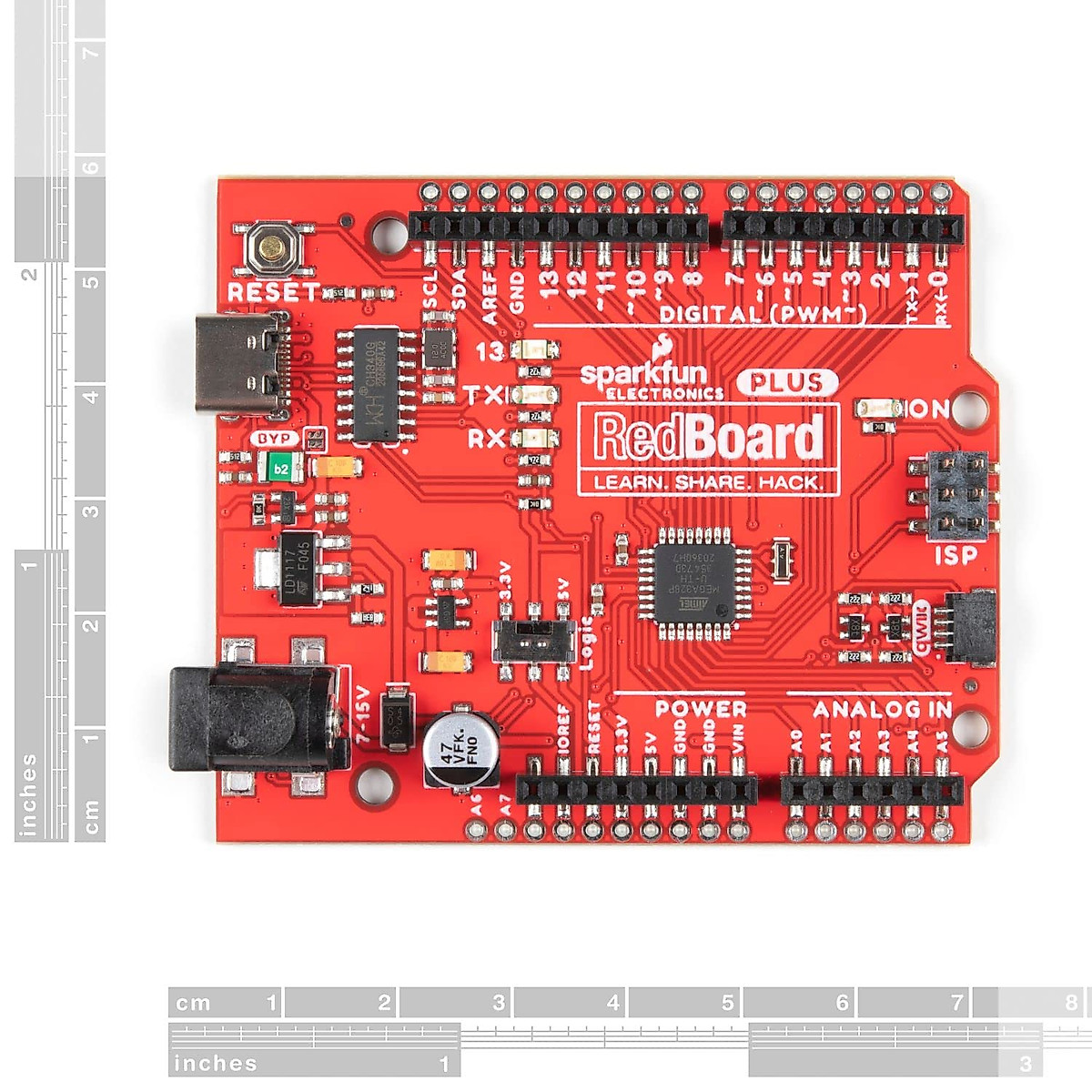 SparkFun RedBoard Plus - ATmega328P microcontroller with Optiboot (UNO) Bootloader - Qwiic Connect System - USB-C Connector - Additional Features to Our RedBoard Qwiic - Input Voltage 5V-15V