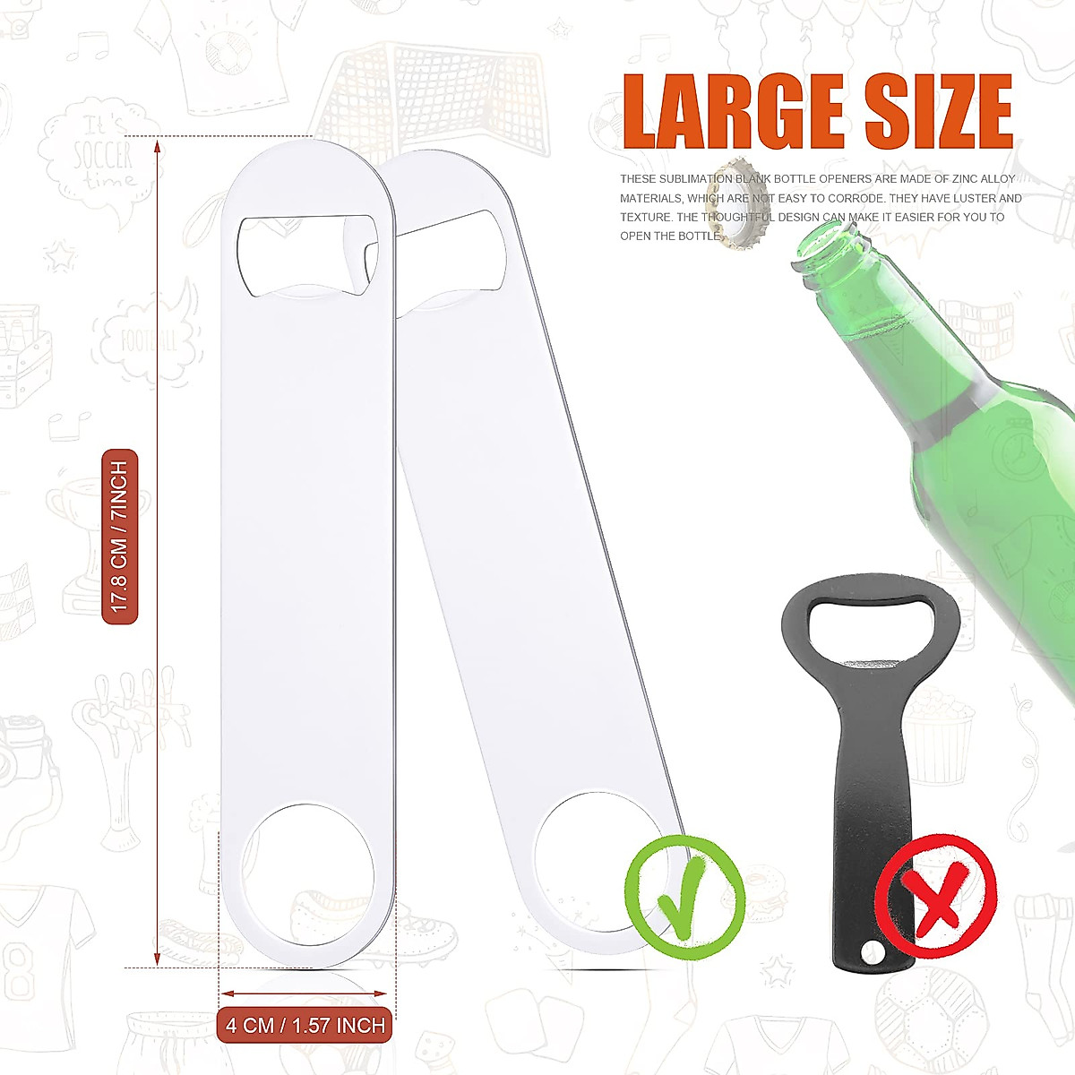 Sublimation Blank Bottle Opener Stainless Steel Flat Bottle Opener Flat Bottle Opener Blank Beer Bottle Opener for Kitchen or Restaurant Custom Personalized Sublimation Photo(,)