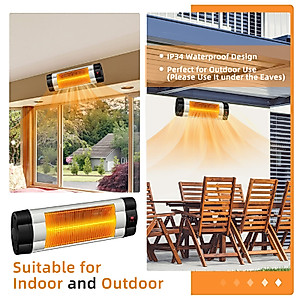 COSTWAY Wall Mounted Patio Heater, 1500W Electric Infrared Heater with Remote Control, 24H Timer, Carbon Fiber Tube, Waterproof Indoor Outdoor Haning Heater for Patio Garage Balcony Porch