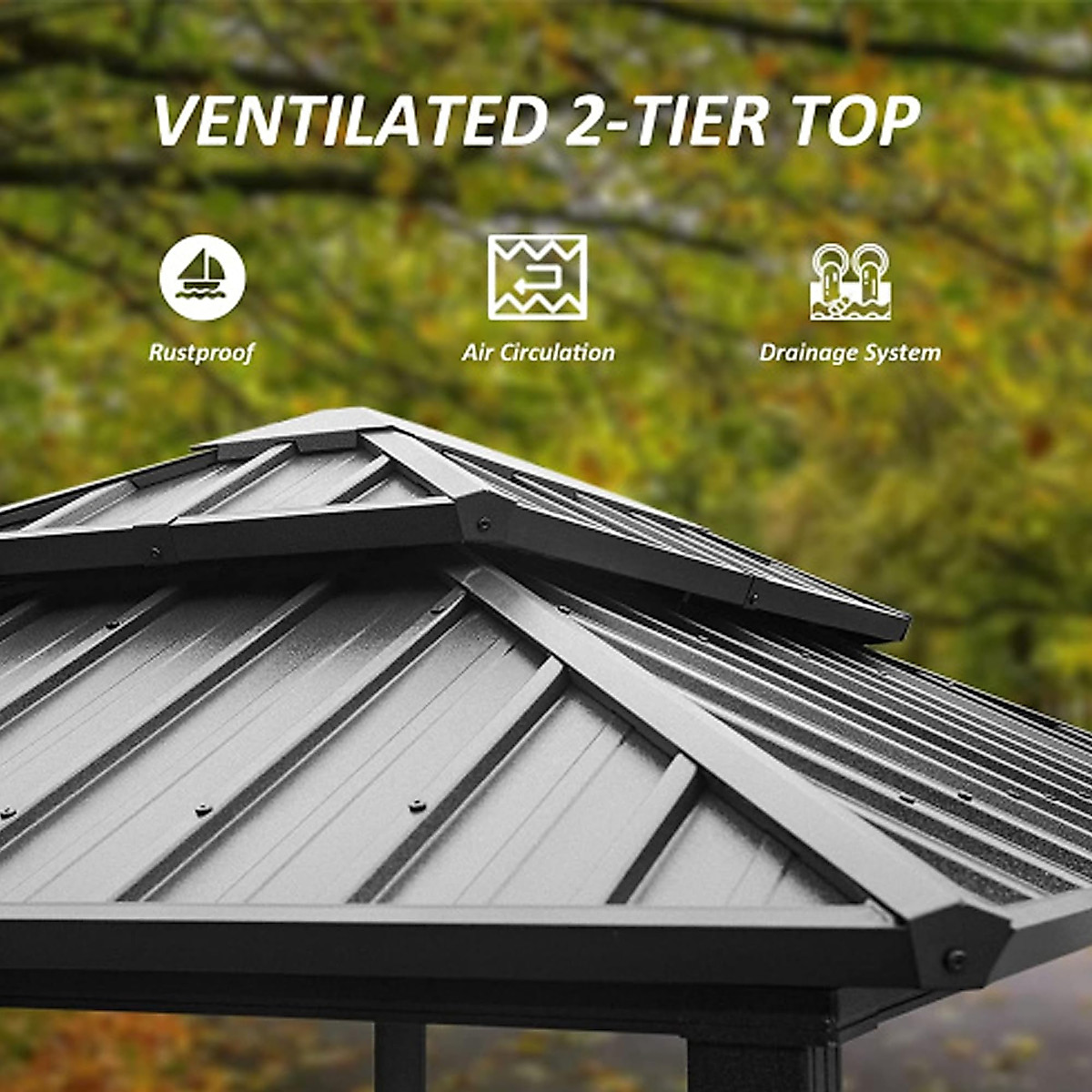 Anraja Grill Gazebo 8x6ft Outdoor BBQ Gazebo Hardtop Canopy Double Roof Aluminum with Shelves Serving Tables for Patio Lawn Deck Backyard and Garden (Grey)