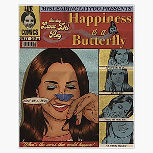The Del Rey Comic Vintage Lana Happiness Is A Butterfly Bumper Sticker Vinyl Decal 5"