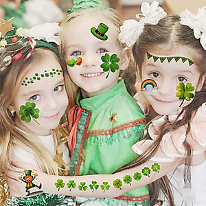 VANTATY 32 Sheets 248+ PCS St Patricks Day Tattoos For Kids Girls Boys Women Men Adults, Saint St. Patrick's Day Accessories Shamrock Temporary Tattoo Stickers, Lucky Clover Tattoo Irish Party Favor