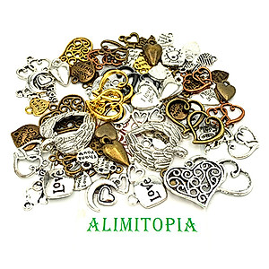 100 Grams Assorted Love Heart Shape Punk Steampunk Charm Pendant Connector for DIY Necklace Bracelet Jewelry Making Accessories