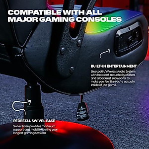 X Rocker Prism RGB LED Lounging Video Gaming Pedestal Chair with Armrests, Wireless Bluetooth Audio, Foldable, Vegan Leather, Amazon Exclusive, Black