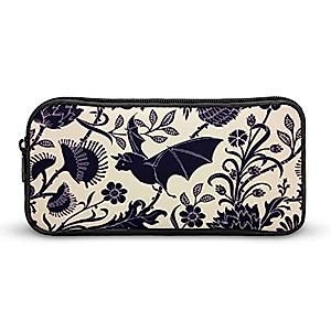 MZERSE Pencil Case Retro Vintage Halloween Bat Flower Pattern Cute Floral Holder Slot with Zipper Closure Polyester Pen Organizer for Watercolor Pens Markers for Artist Office College