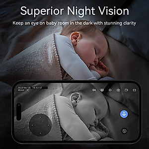 Hugfar Baby Monitor 2K Pan-Tilt-Zoom Home Security Camera with Audio, 3MP Indoor Pet Dog Camera 2.4G WiFi Camera Smartphone 24/7 Recording, Infrared Night Vision 2-Way Talk, Cloud & Local Storage