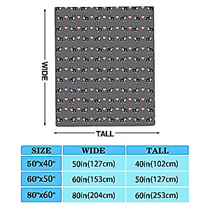 Boston Terrier Love Hearts Gray Throw Blanket Soft Lightweight Flannel Blanket Fuzzy Sofa Fleece Blanket for Use in Bed Living Room Home Beachh Couch Travel 50"x40" for Kid Baby