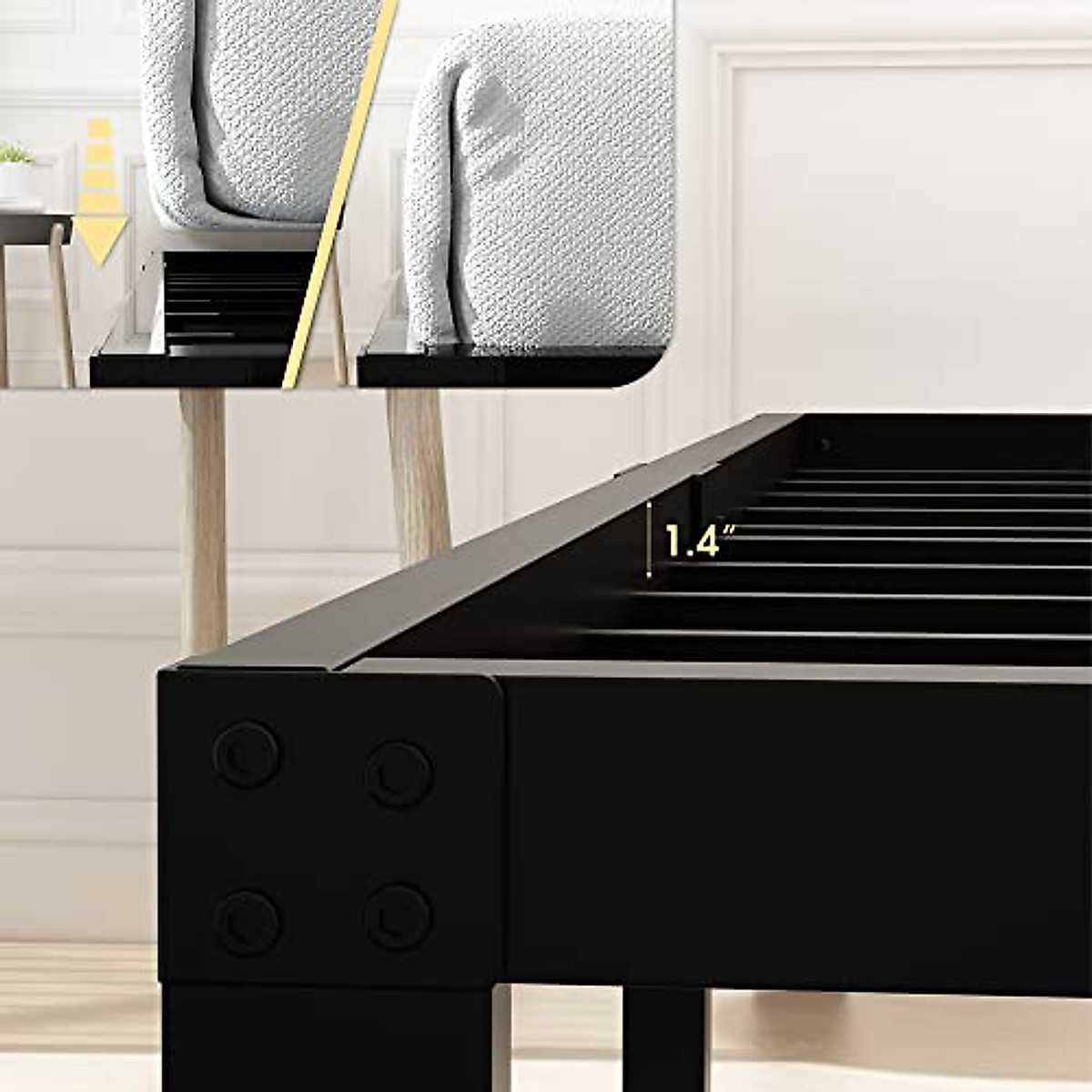 45MinST 3600lbs Heavy Duty Bed Frame,14 Inch Sturdy Steel Slat Mattress Foundation, Metal Reinforced Platform Box Spring Replacement, Easy Assembly with Quick Lock, Queen