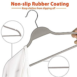 ELONG HOME Grey Plastic Thin Hangers for Clothes, 28 Pack Upgraded Rubberized Hangers Non Slip, Durable Slim Clothing Notches Hangers, 17.7 Inches Wide for Adults Clothes