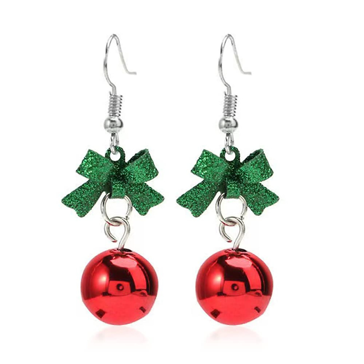 Lightweight Christmas Dangle Earrings for Women Creative Red Green Ball Earrings for Women Christmas Jingle Bow Earrings Christmas Jewelry Gift (Red Small Bell Earrings)