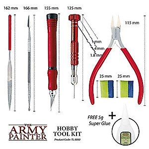 The Army Painter Hobby Tool Kit - 7-Piece Plastic Model Kit Tools for Miniatures with Green Stuff & Model Glue - Beginners Model Building Kits, Model Kit Accessories, Model Tool Kit for Plastic Models